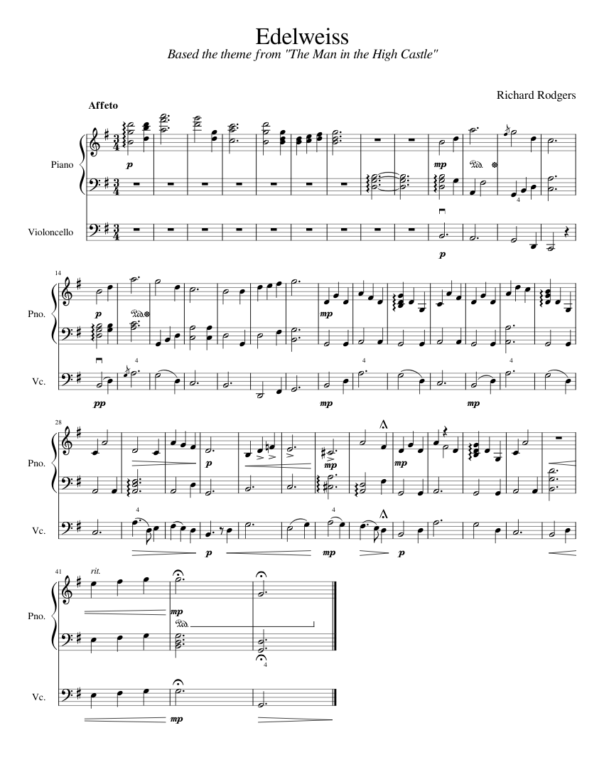 Edelweiss Sheet music for Piano, Cello (Mixed Duet) | Musescore.com