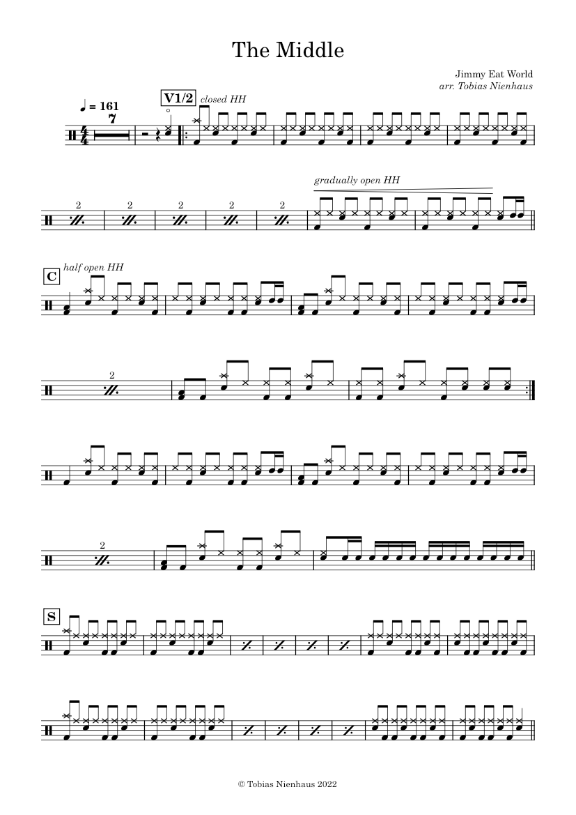 The Middle – Jimmy Eat World (Drums) Sheet music for Drum group (Solo ...