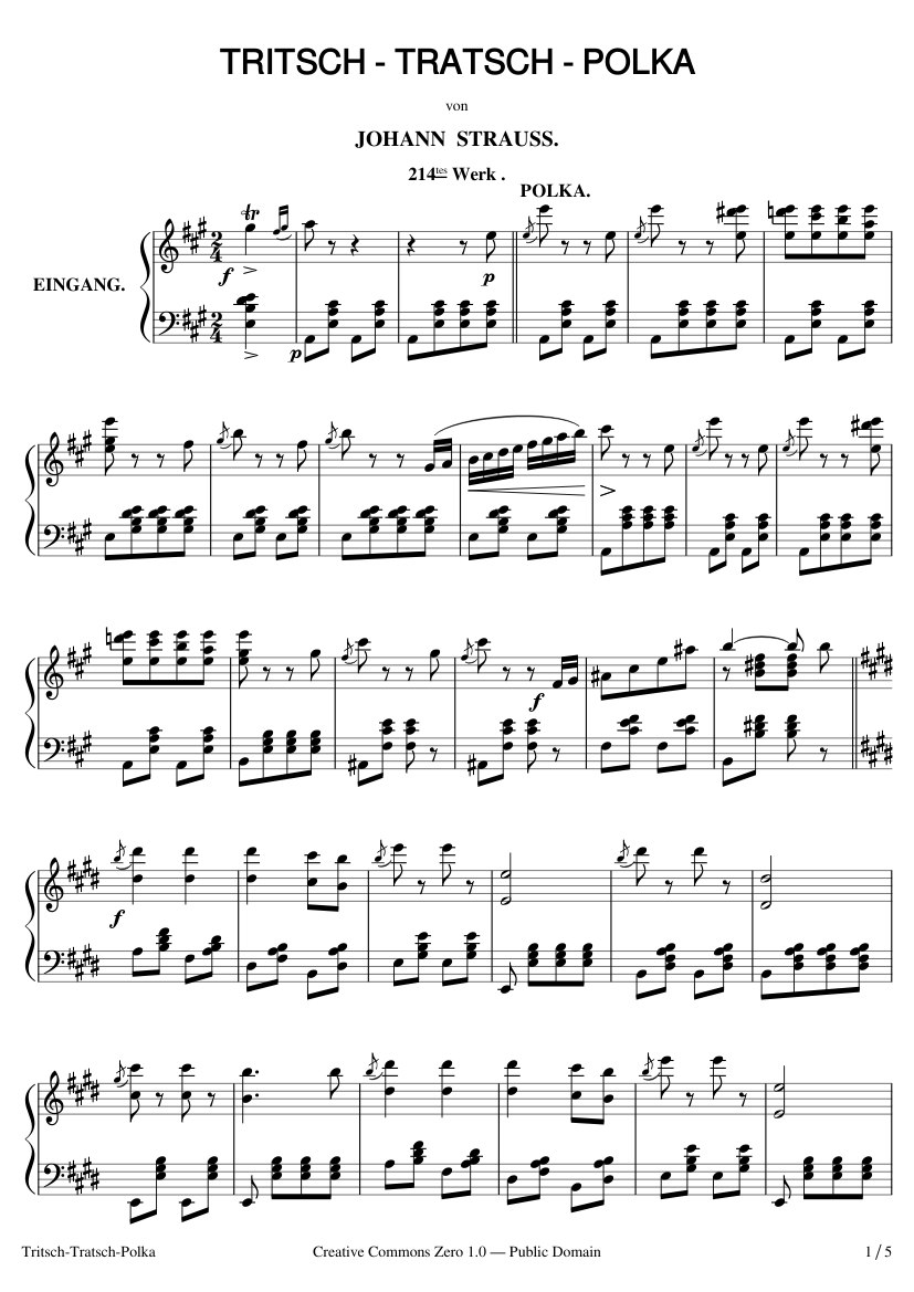 Tritsch-Tratsch-Polka Op.214 - Johann Strauss II - 1859 Sheet Music for ...