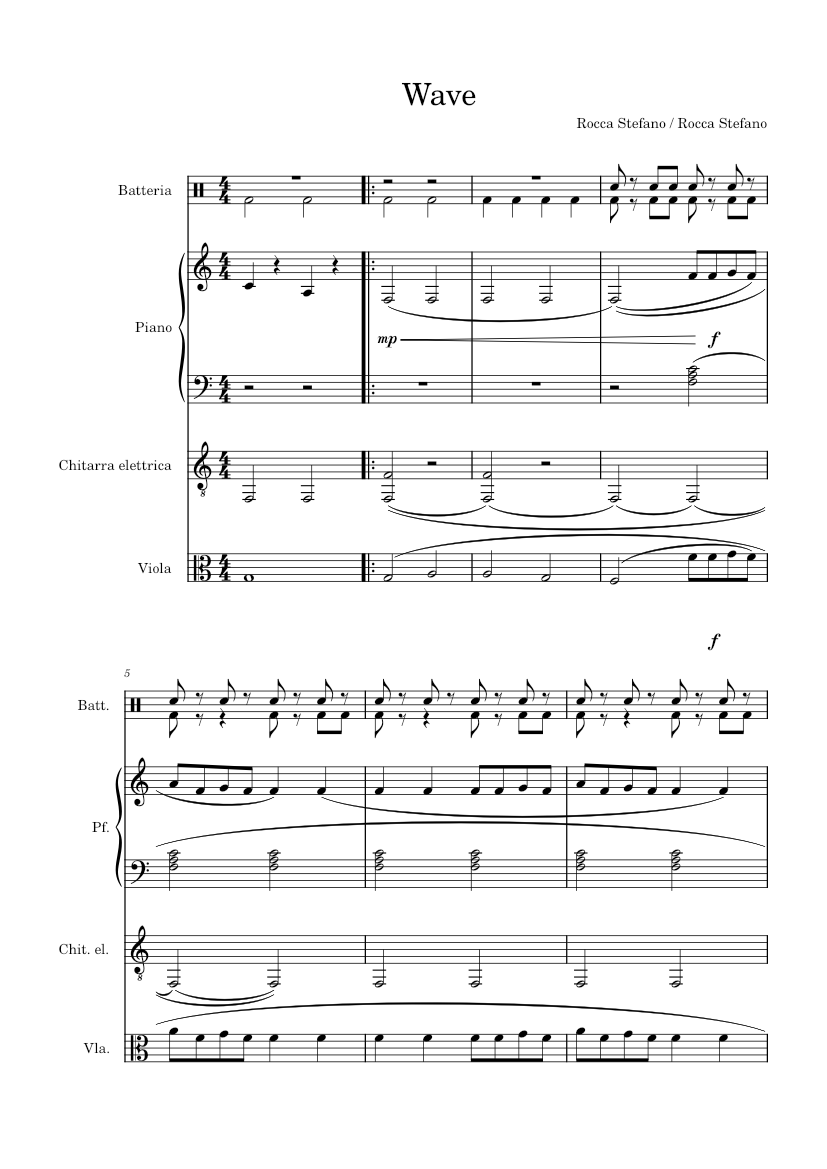 wave Sheet music for Piano, Viola, Guitar, Drum group (Mixed Quartet ...