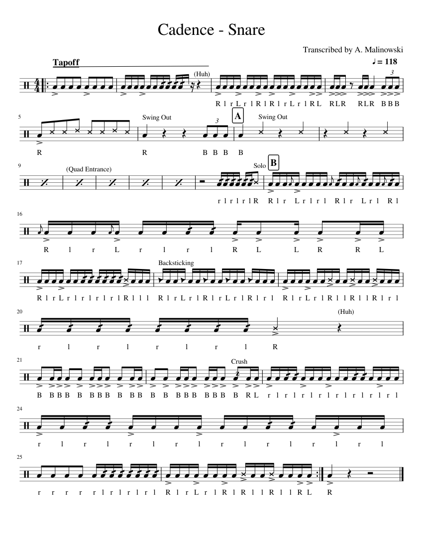 JMHS Cadence - Snare Sheet music for Snare drum (Solo) | Musescore.com