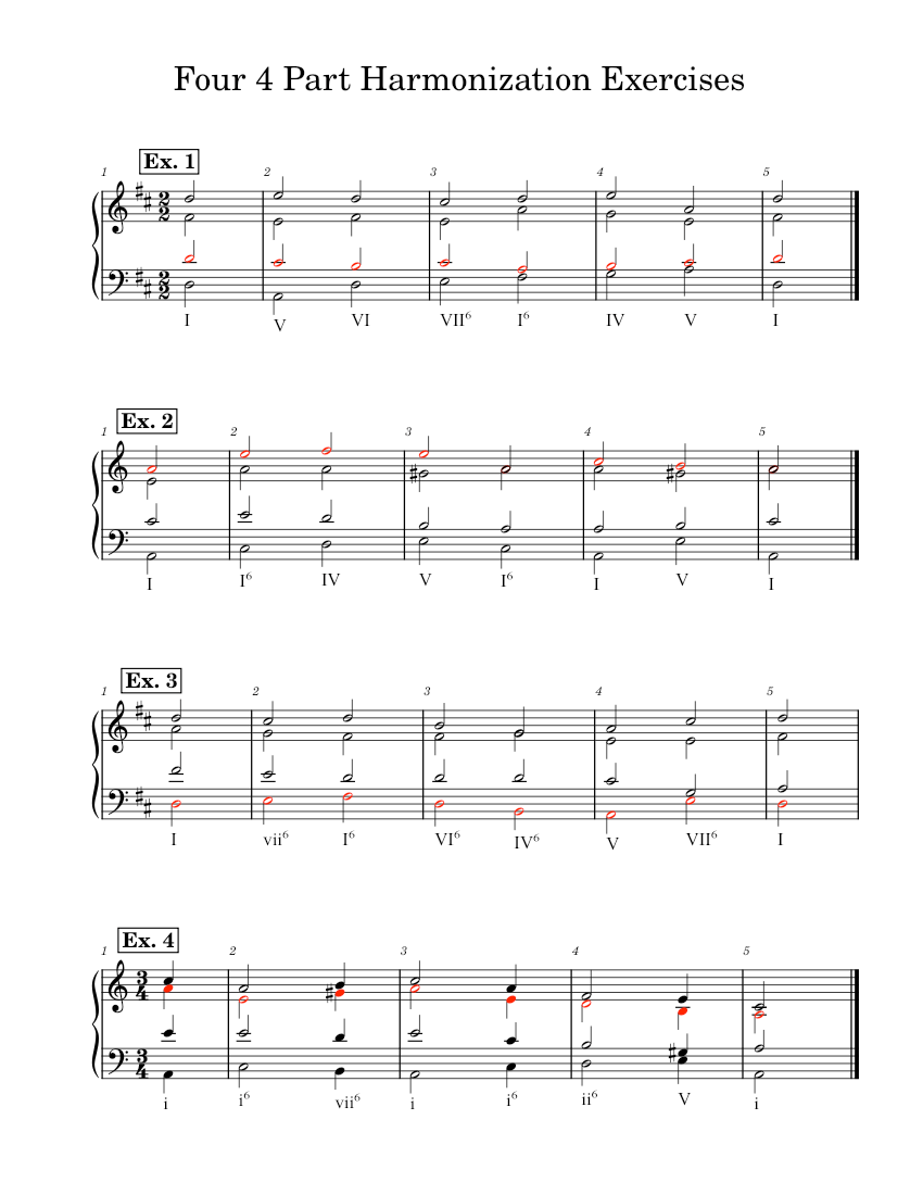 Four 4 Part Harmonization Exercises Sheet music for Piano (Solo) Easy | Musescore.com
