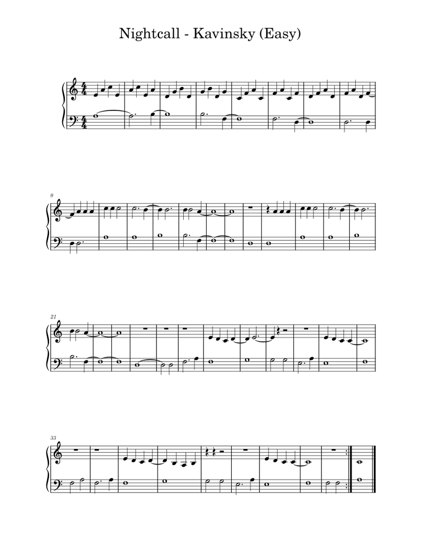 Nightcall – Kavinsky Easy version Sheet music for Piano (Solo ...