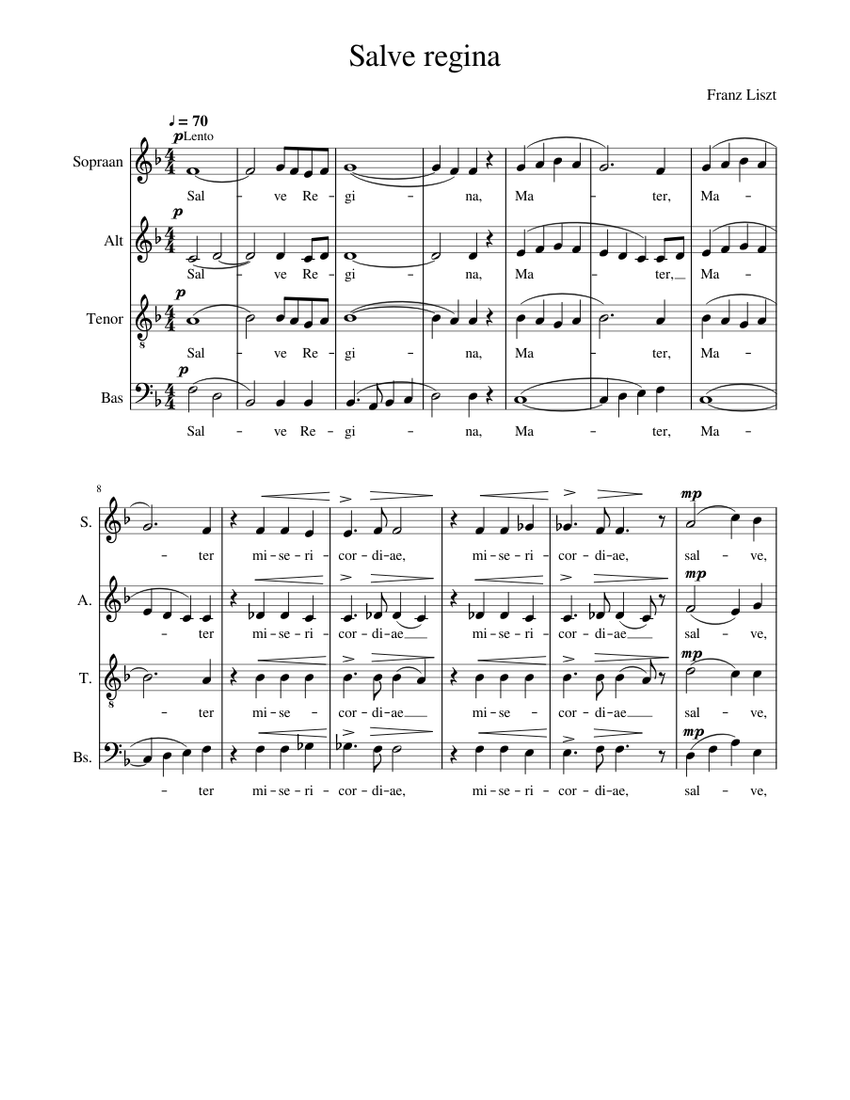Liszt Salve Regina Sheet music for Soprano, Tenor, Alto, Bass (Choral) | Download and print in ...