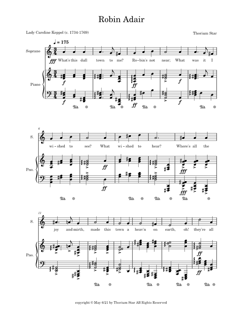Robin Adair Sheet music for Piano, Soprano (Piano-Voice) | Musescore.com