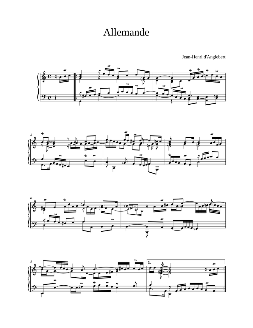 Allemande by Jean-Henri d'Anglebert Sheet music for Piano (Solo ...