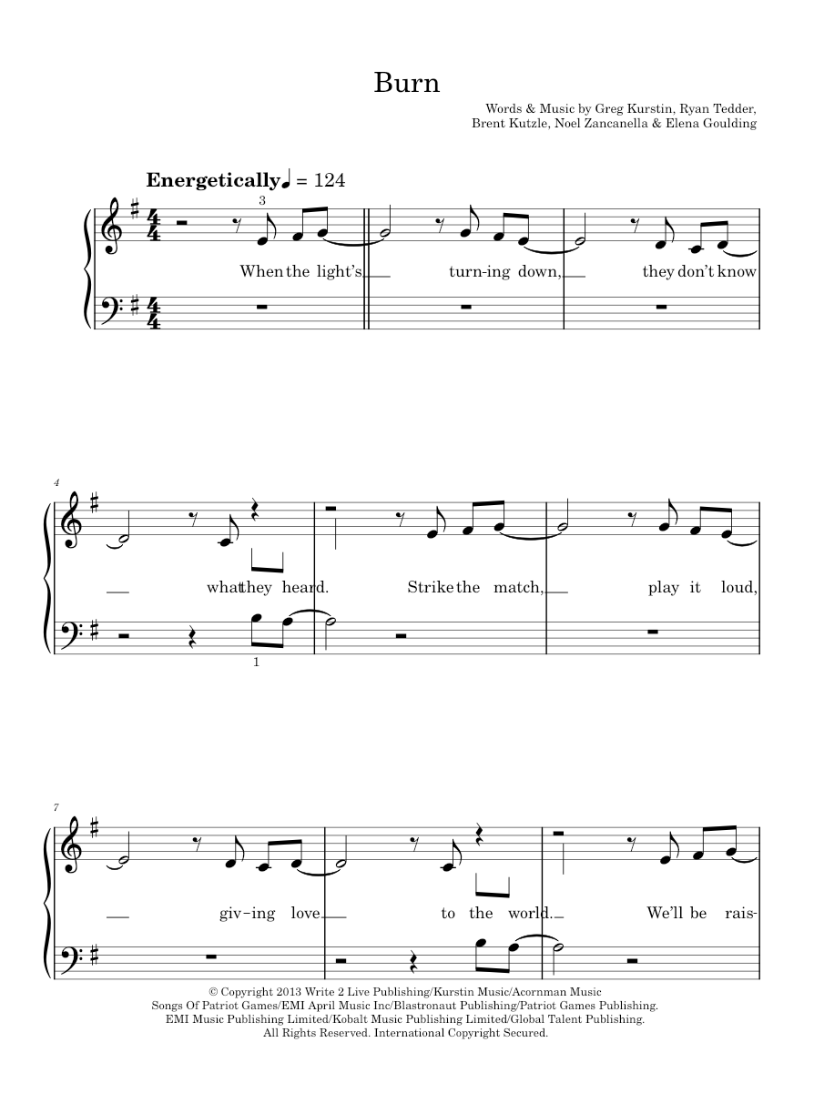 burn Sheet music for Piano by Ellie Goulding Official | MuseScore.com