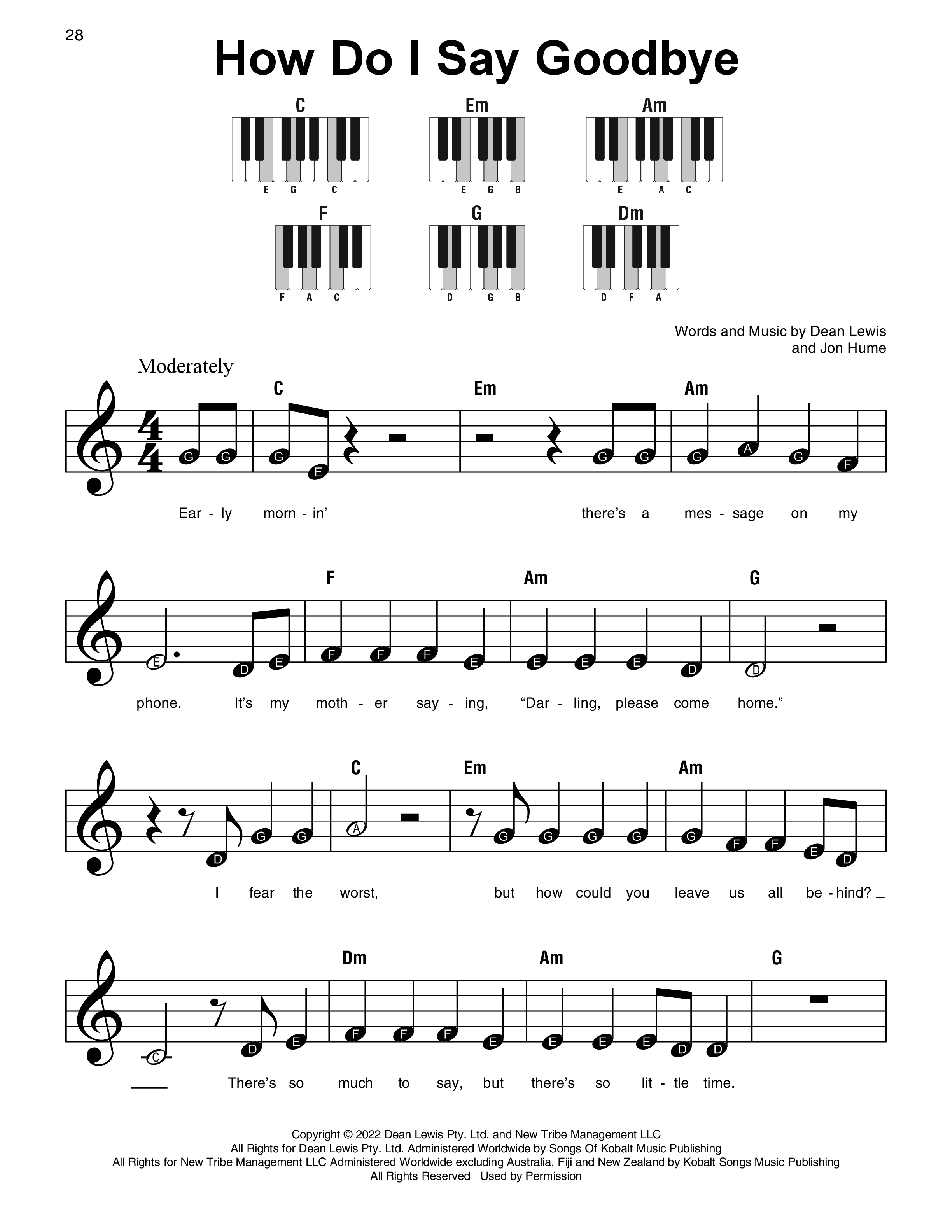 Play Official version of How Do I Say Goodbye Sheet Music by Dean Lewis for Piano | MuseScore.com