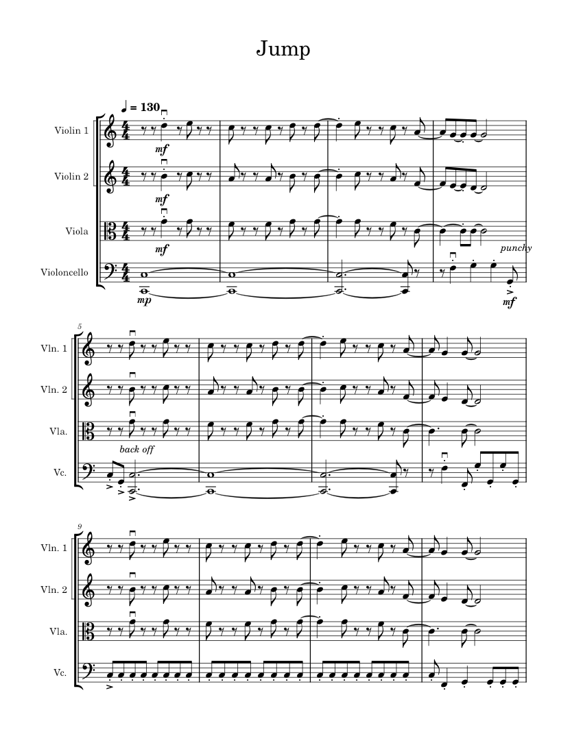 Jump – Van Halen Jump Sheet music for Violin, Viola, Cello (String Quartet) | Musescore.com