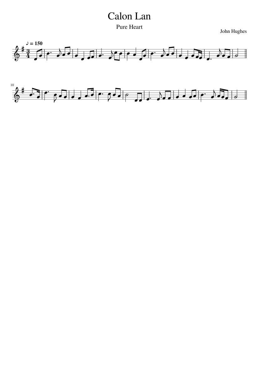 John Hughes - Calon Lan Sheet music for Piano (Solo) Easy | Musescore.com