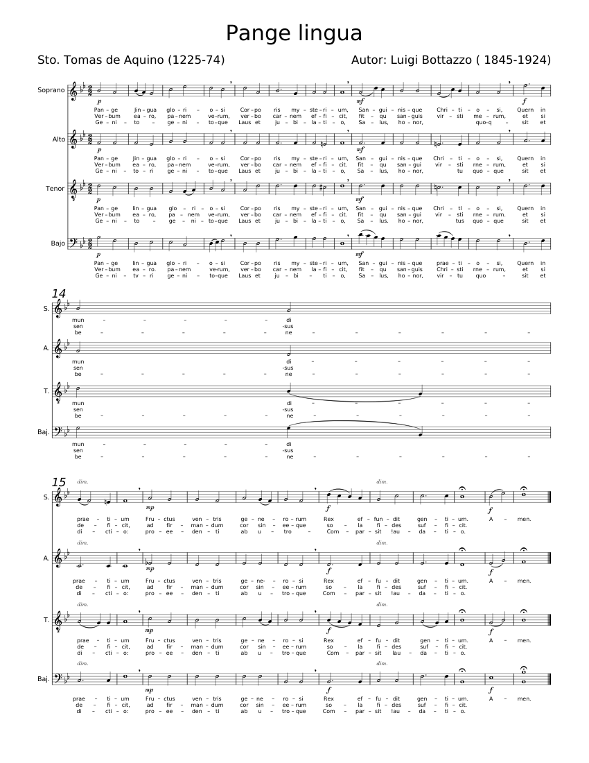 Pange lingua - Luigi Bottazzo Sheet music for Soprano, Alto, Tenor ...