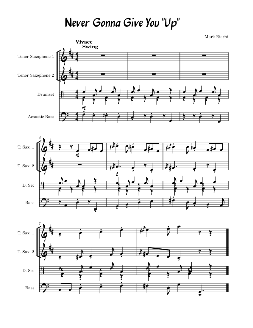 Never Gonna Give You "Up" Sheet music for Saxophone tenor, Bass guitar ...