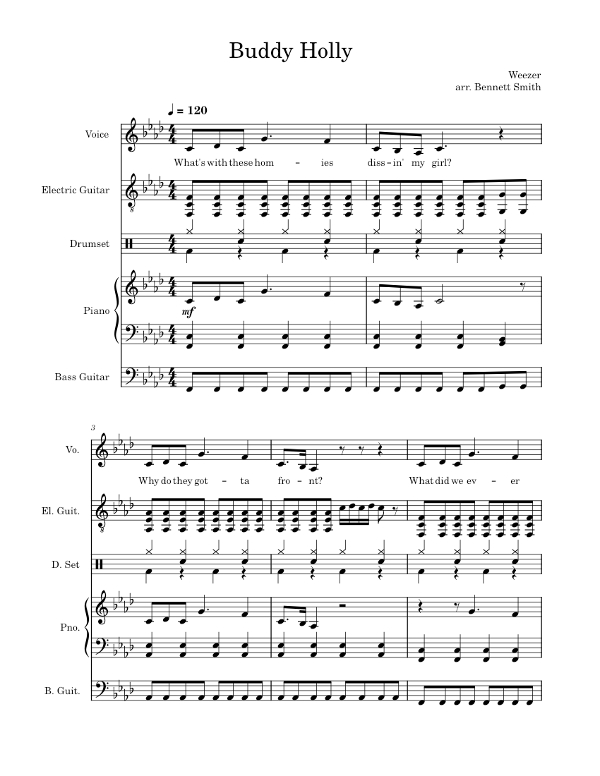Buddy Holly – Weezer Sheet Music for Piano, Guitar, Bass guitar, Drum ...