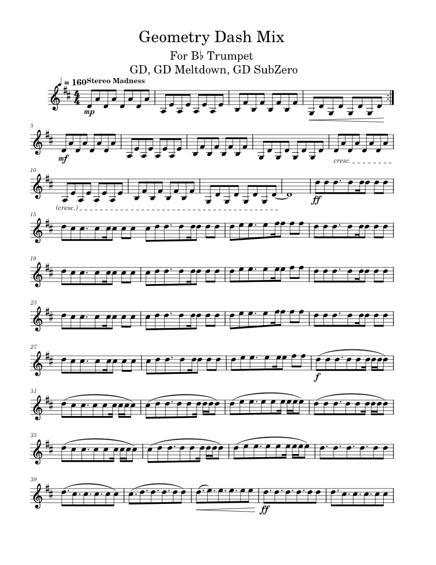 Geometry Dash Mix Sheet music for Trumpet in b-flat (Solo) | Musescore.com