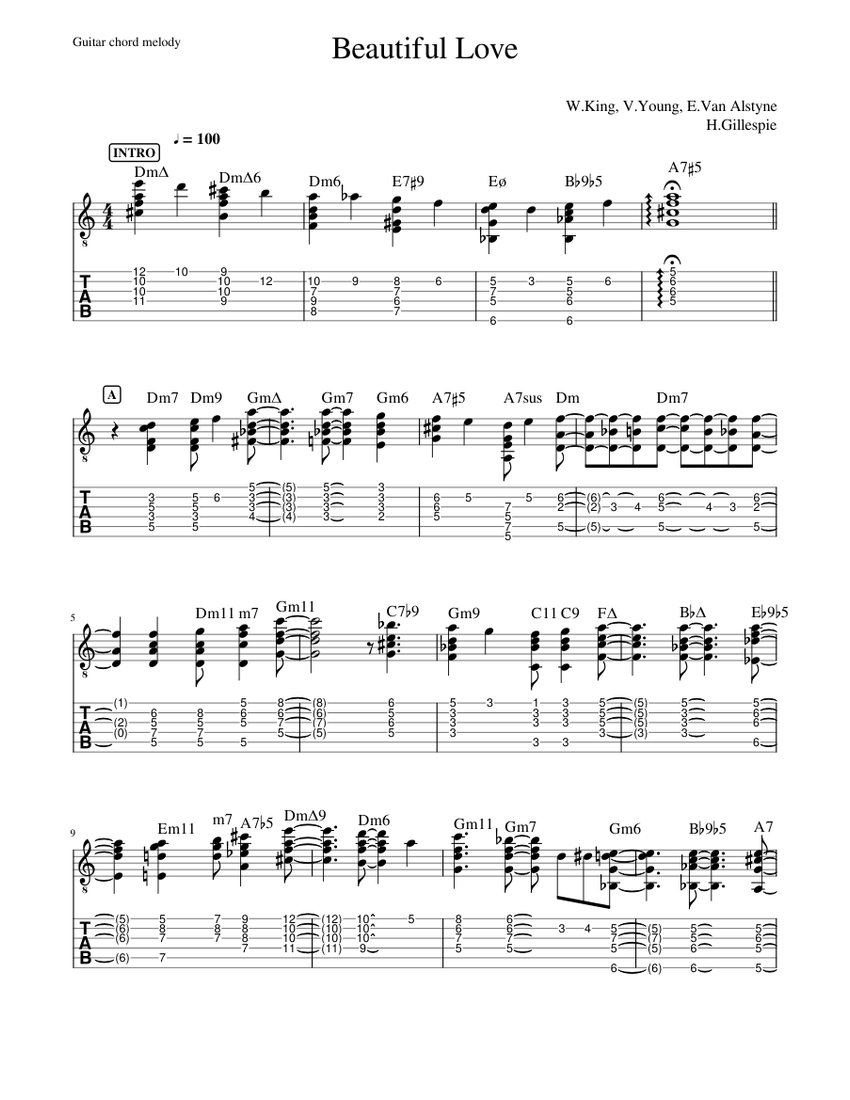 Beautiful Love (guitar chord melody) Sheet music for Guitar (Solo ...