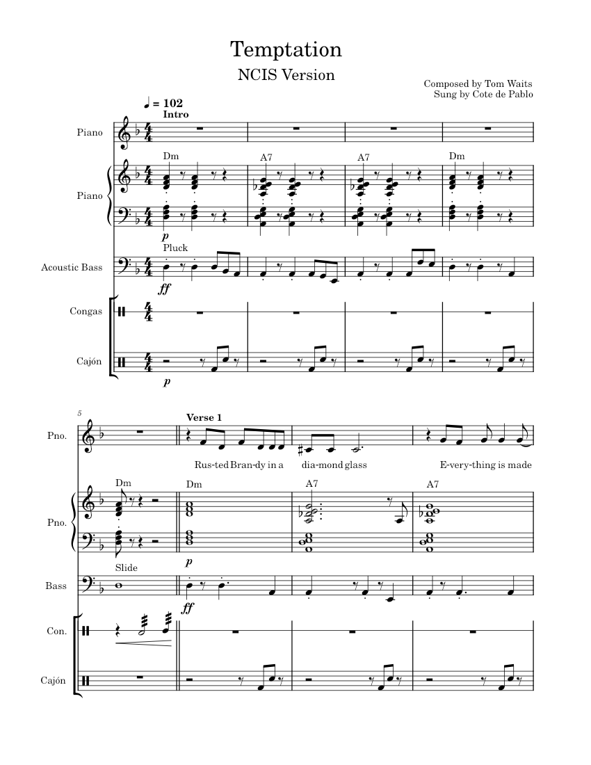 Temptation - NCIS - The Official TV Soundtrack – Cote de Pablo Sheet ...