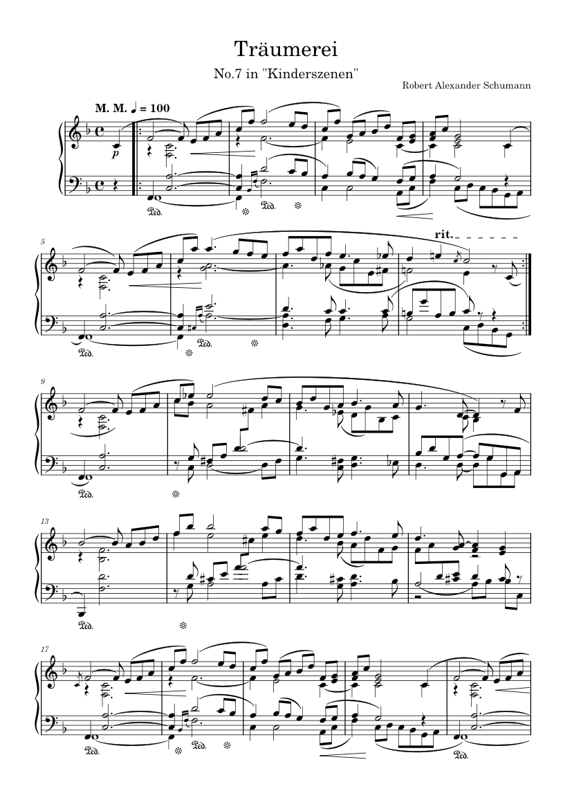 Träumerei (No. 7 in "Kinderszenen") – Robert Schumann Sheet music for ...
