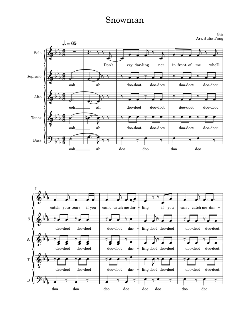 Snowman by Sia (SATB A Cappella Arrangement) Sheet music for Piano ...