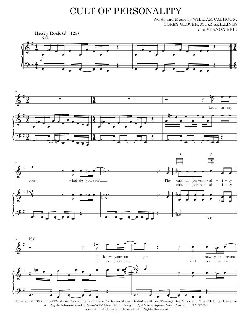 cult of personality Sheet music for Piano, Vocals by Living Colour ...