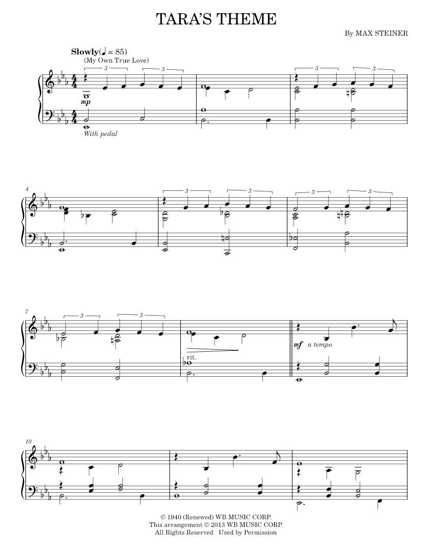 Play Official version of Tara Theme sheet music by Max Steiner for Piano | MuseScore.com