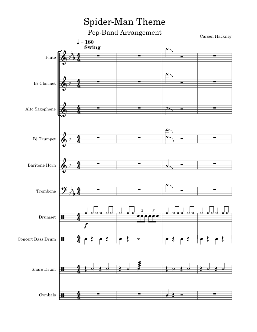 Spider-Man Theme Song Pep-Band Arrangement Sheet music for Trombone ...