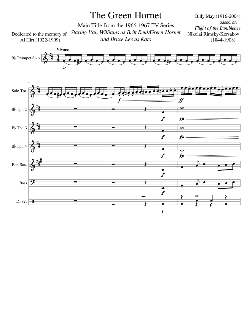 The Green Hornet Sheet music for Saxophone baritone, Trumpet in b-flat ...