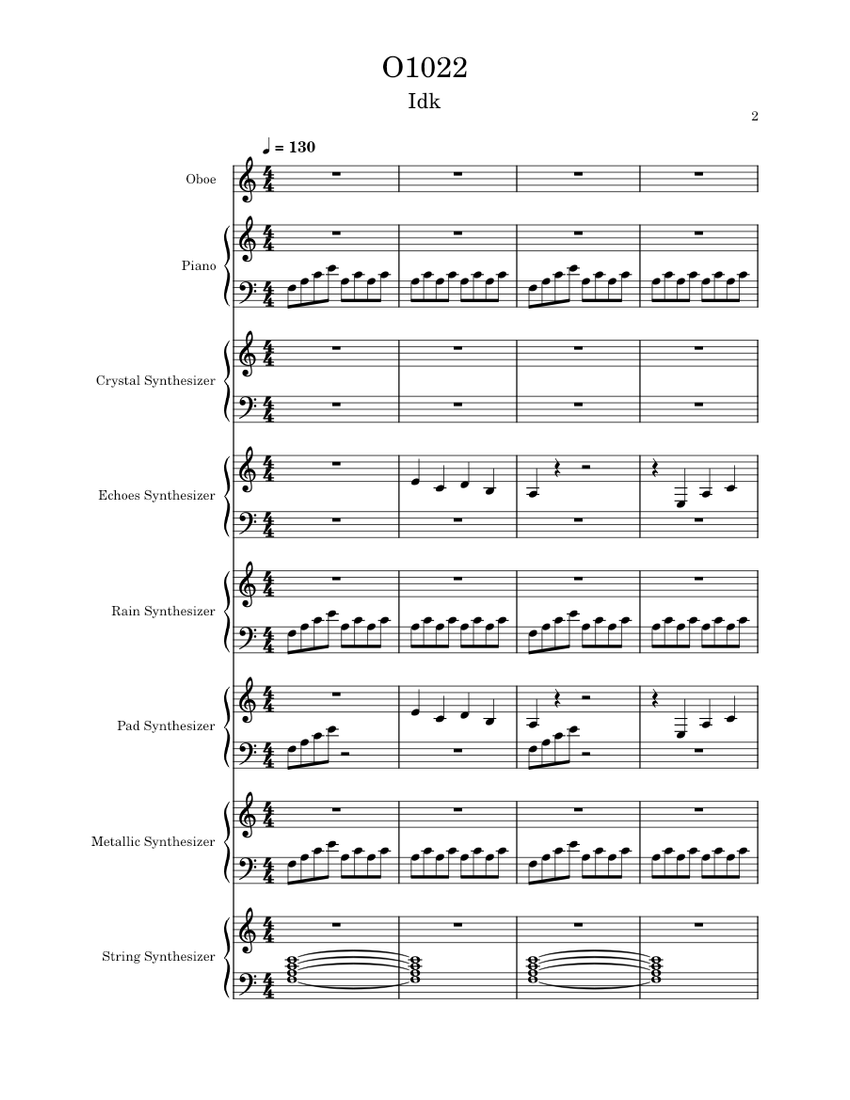 O1022 Sheet music for Piano, Oboe, Strings group, Synthesizer (Mixed ...