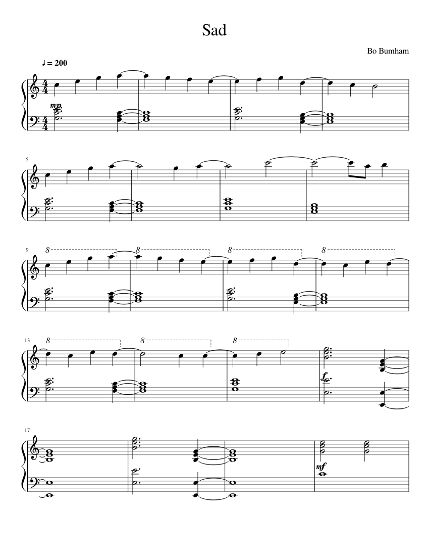 Sad by Bo Burnham Sheet music for Piano (Solo) | Musescore.com