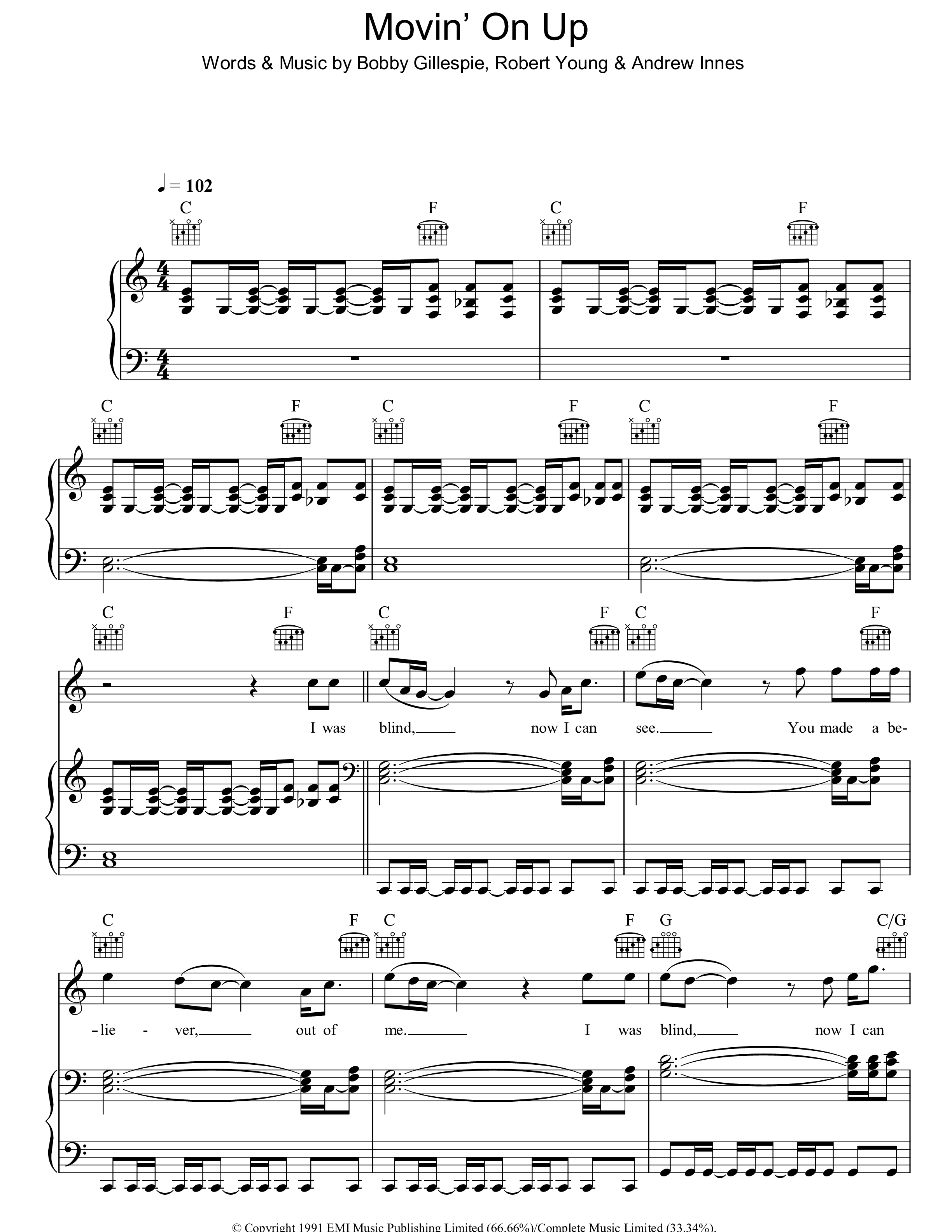Play Official version of Movin on up Sheet Music by Primal Scream for ...