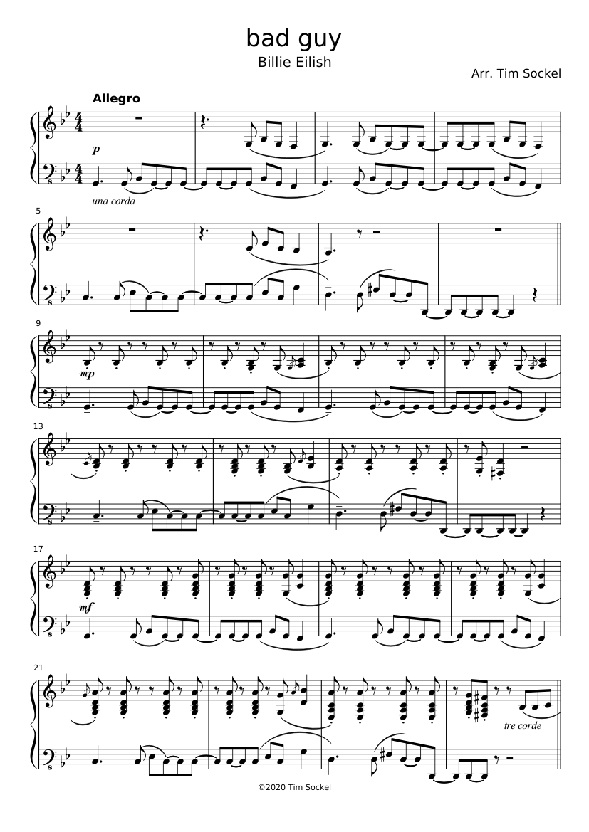 bad guy Sheet music for Piano (Solo) | Musescore.com