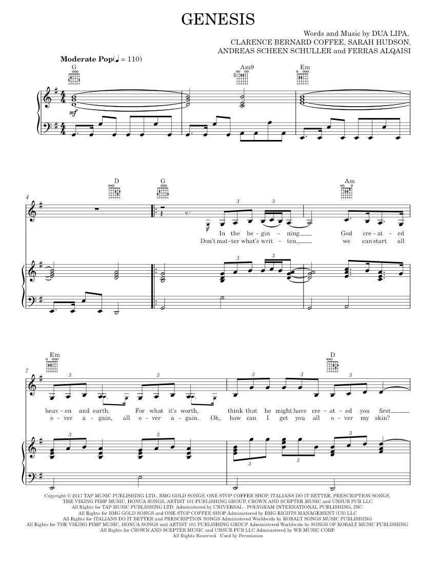 Play Official version of Genesis sheet music by Dua Lipa for Piano ...