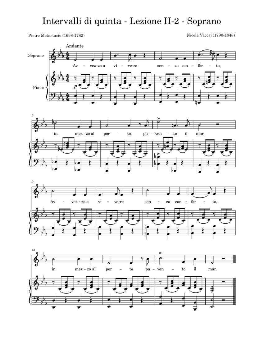 Vaccaj-2b Avvezzo a vivere Sheet music for Piano, Vocals (Piano-Voice ...