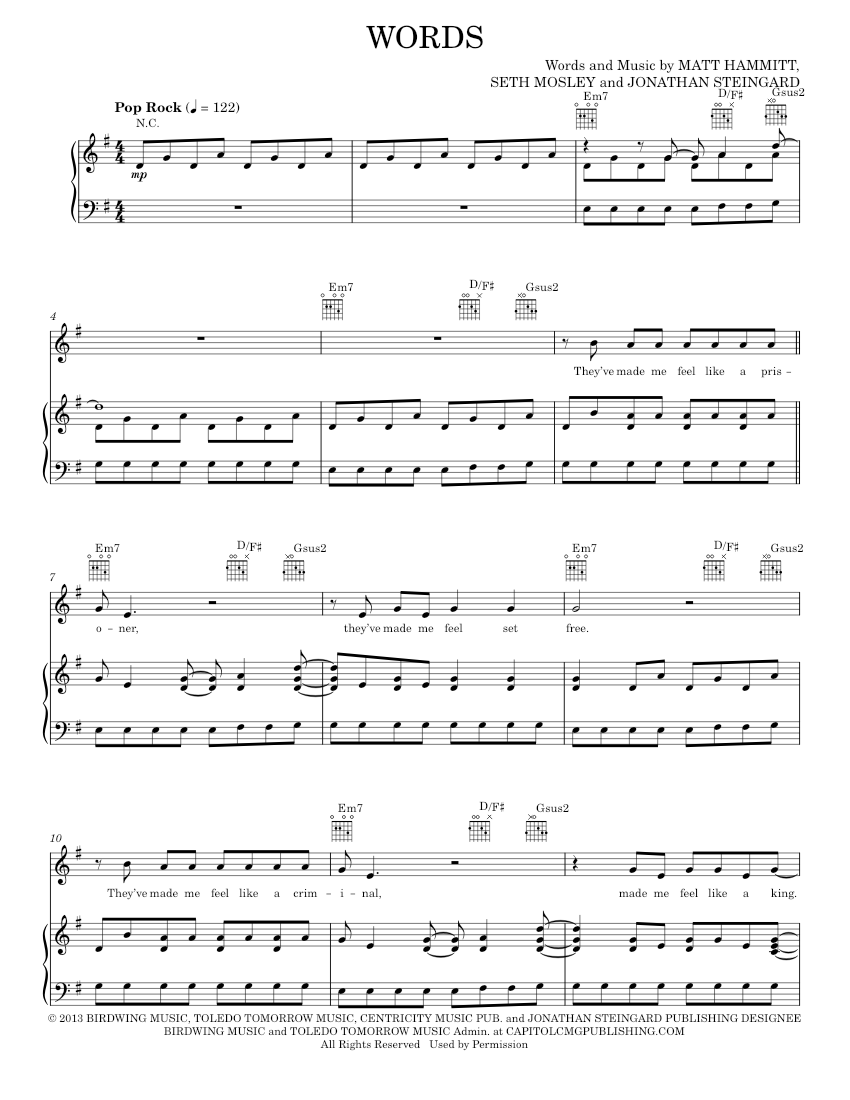 words Sheet music for Piano, Vocals: Music Notes