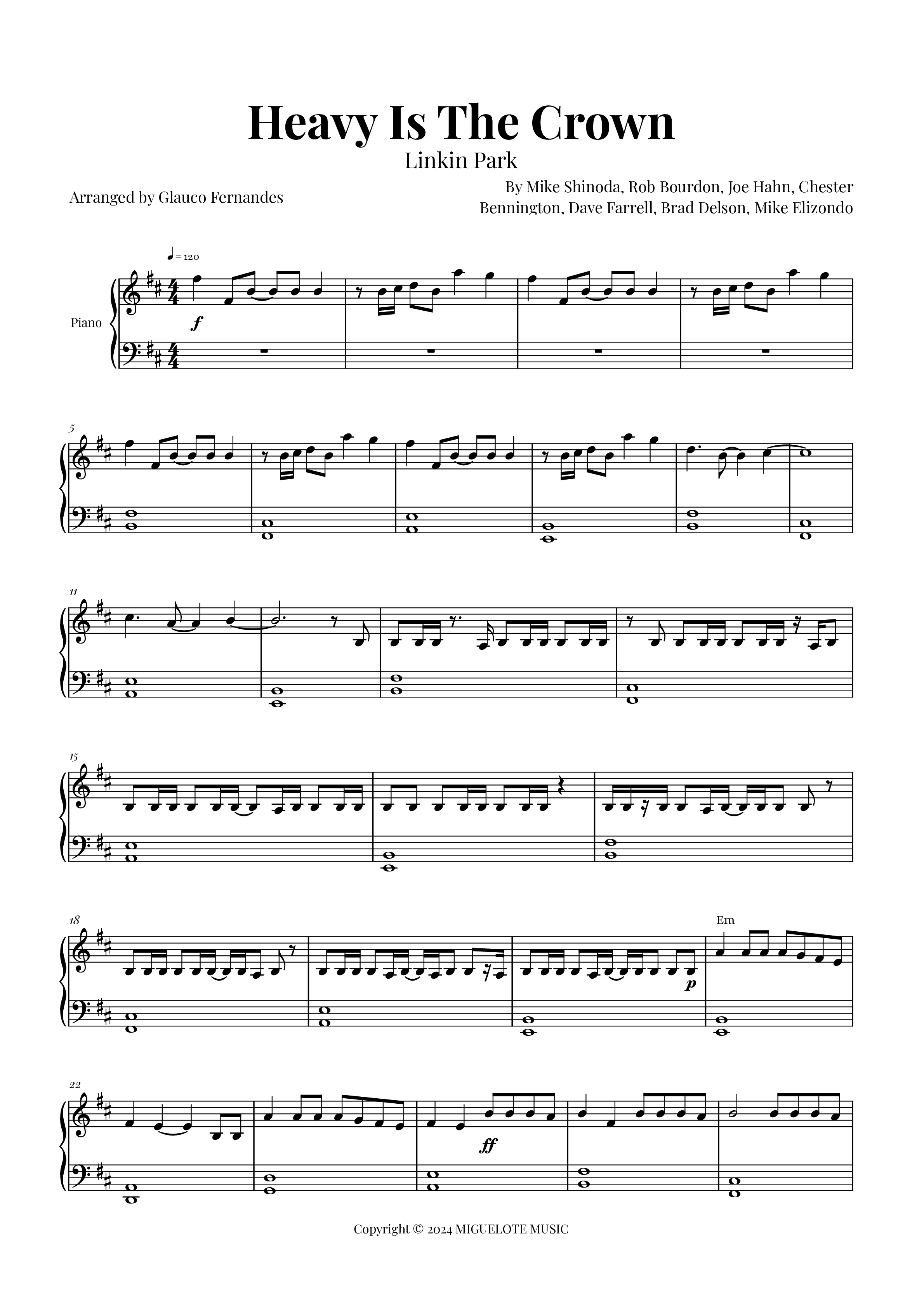 Play Official version of Heavy Is the Crown Sheet Music by Linkin Park ...