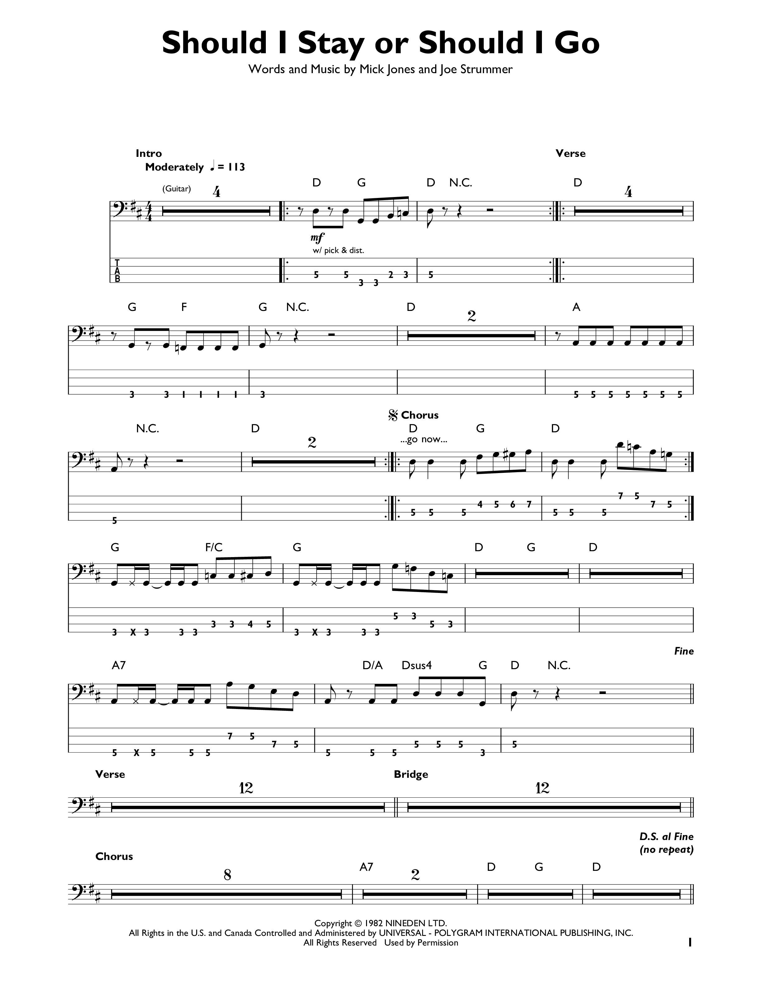 Play Official version of Should I Stay Or Should I Go Sheet Music by ...