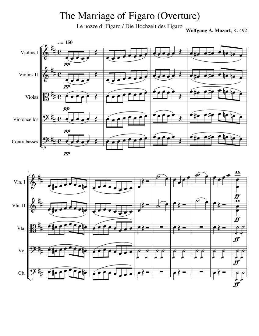 Marriage of Figaro (Overture for String Quartet) Sheet music for ...