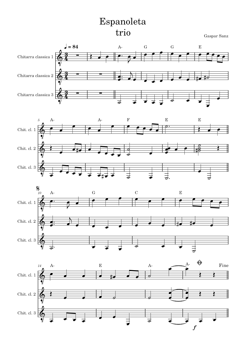 Espanoleta – Gaspar Sanz Espanoleta trio Sheet music for Guitar (String ...