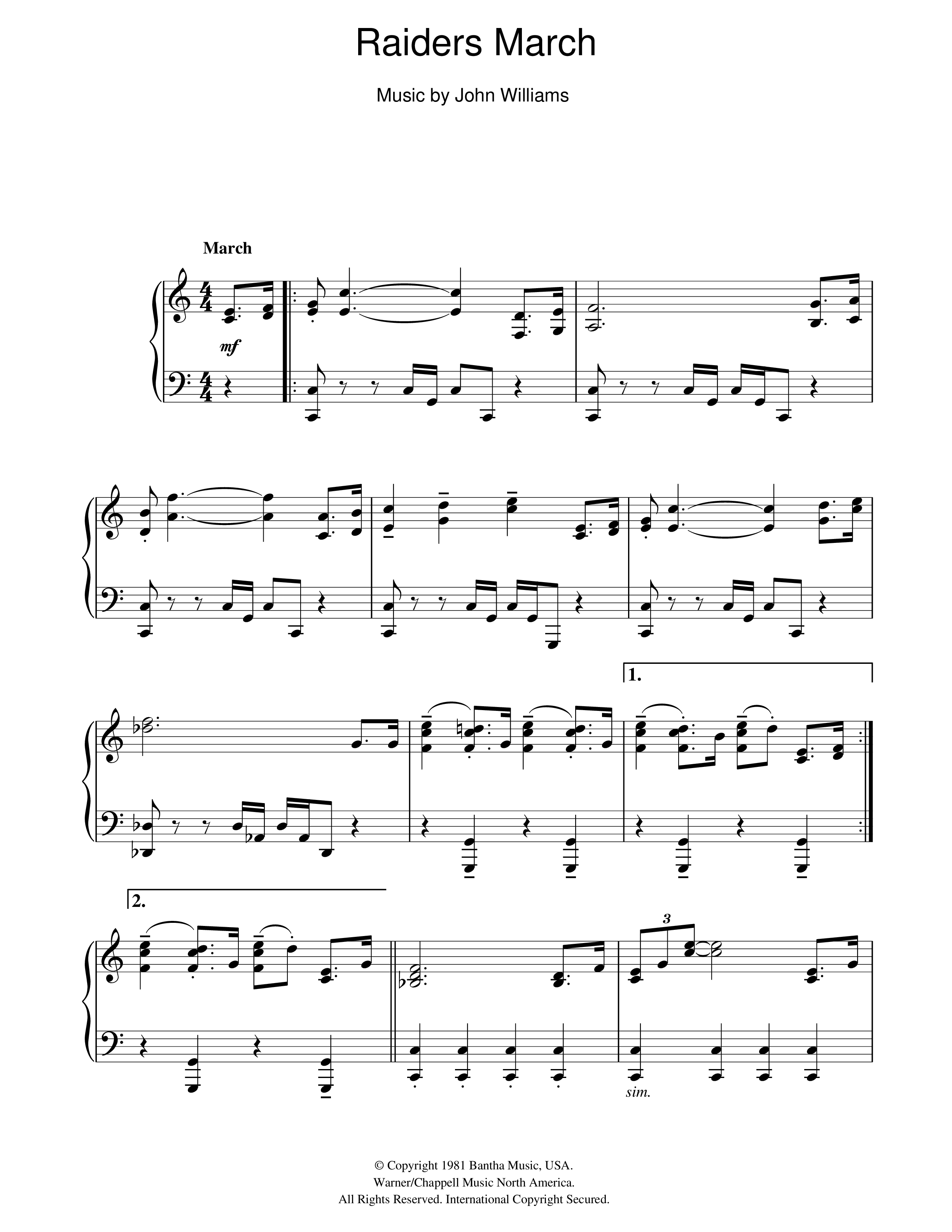 Play Official version of Raiders March Sheet Music by John Williams for ...