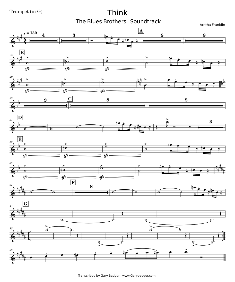 Think – Aretha Franklin Think - Aretha Franklin (in G) Sheet music for ...