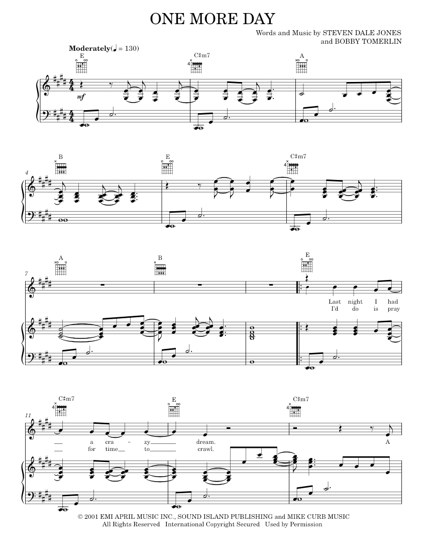 one more day Sheet music for Piano, Vocals by Diamond Rio Official ...