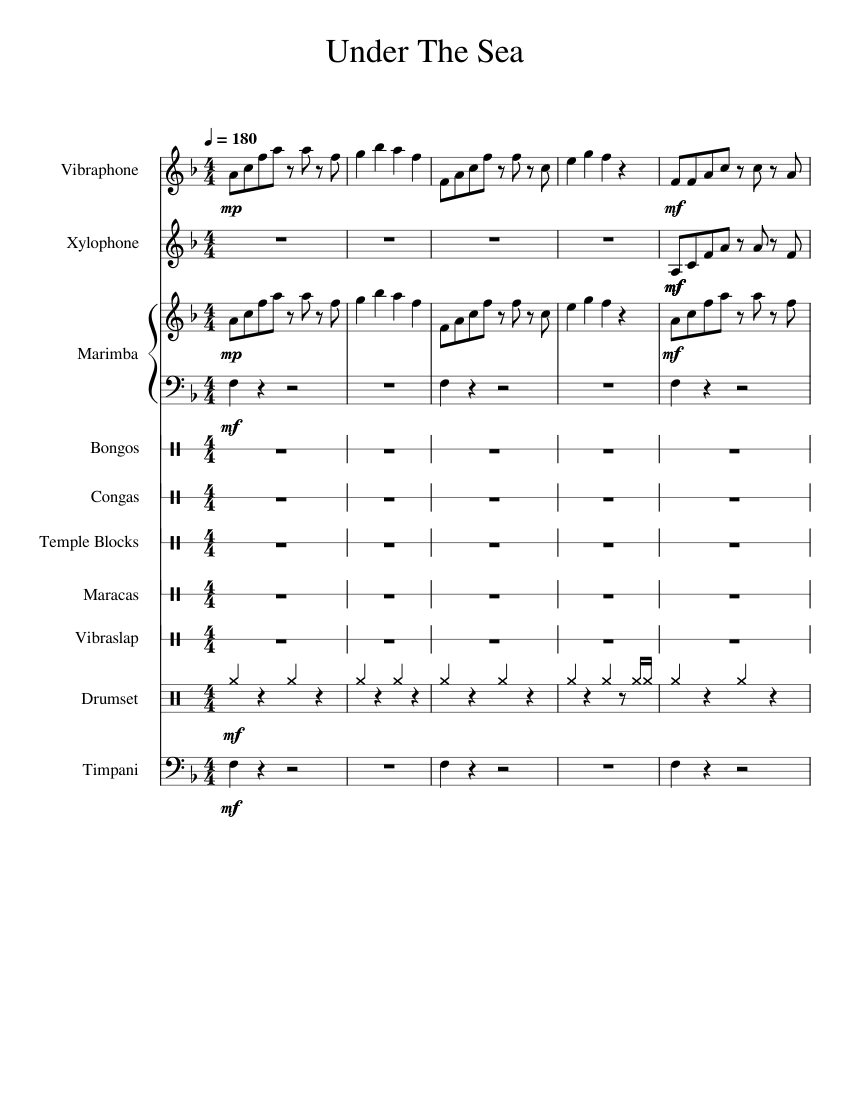 Under The Sea Sheet music for Timpani, Vibraphone, Drum group, Marimba ...