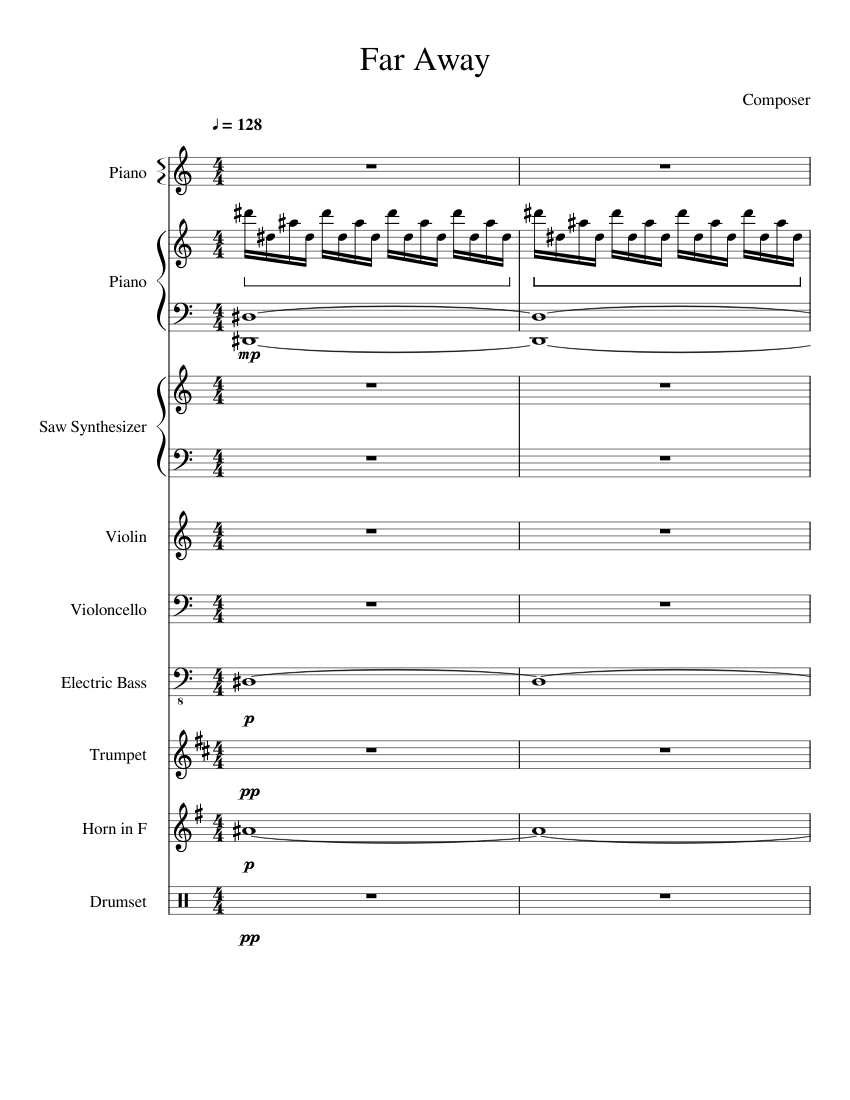 Far Away Sheet music for Piano, Violin, Trumpet other (Mixed Quartet ...