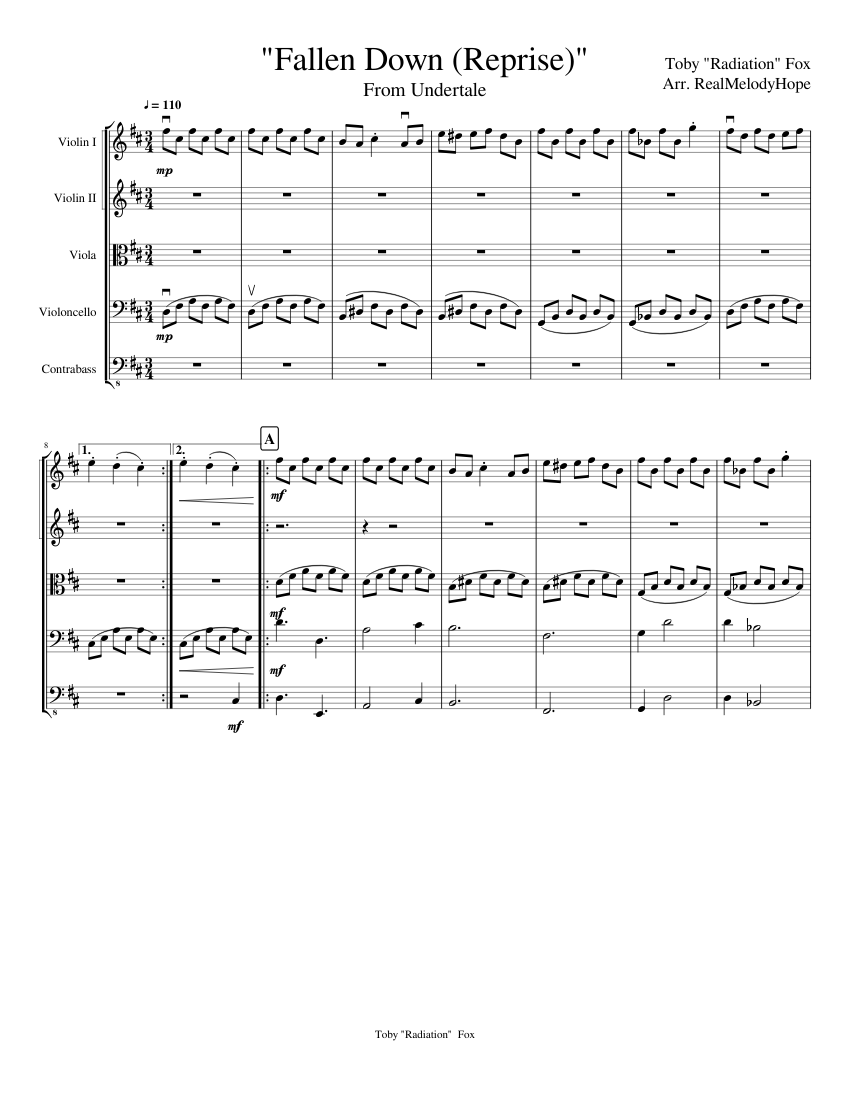085 - "Fallen Down (Reprise)" from Undertale Sheet music for Contrabass ...