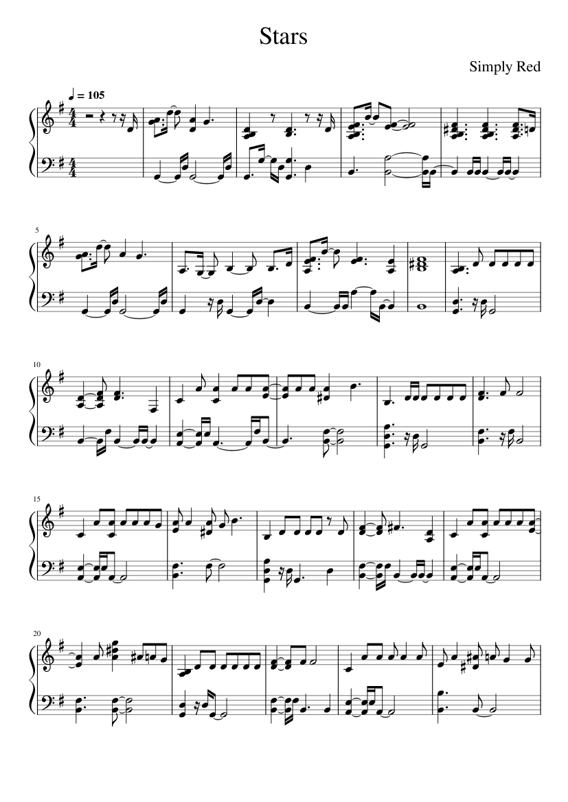 Stars – Simply Red Sheet Music for Piano (Solo) easy | MuseScore.com