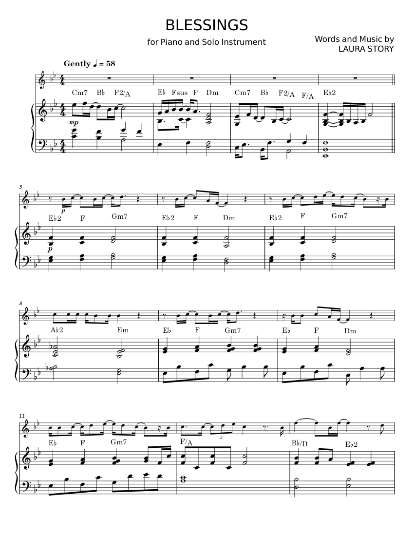 Blessings - Laura Story Sheet music for Piano, Synthesizer (Mixed Duet ...