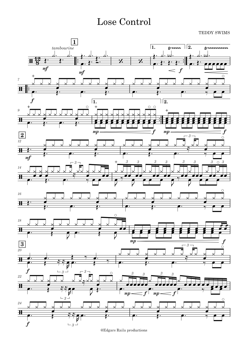 Lose Control – Teddy Swims (drum set) Sheet Music for Drum group (Solo ...