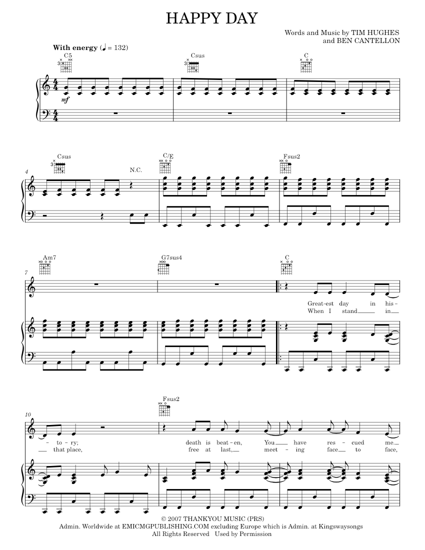 happy day Sheet music for Piano, Vocals by Tim Hughes: Music Notes by ...