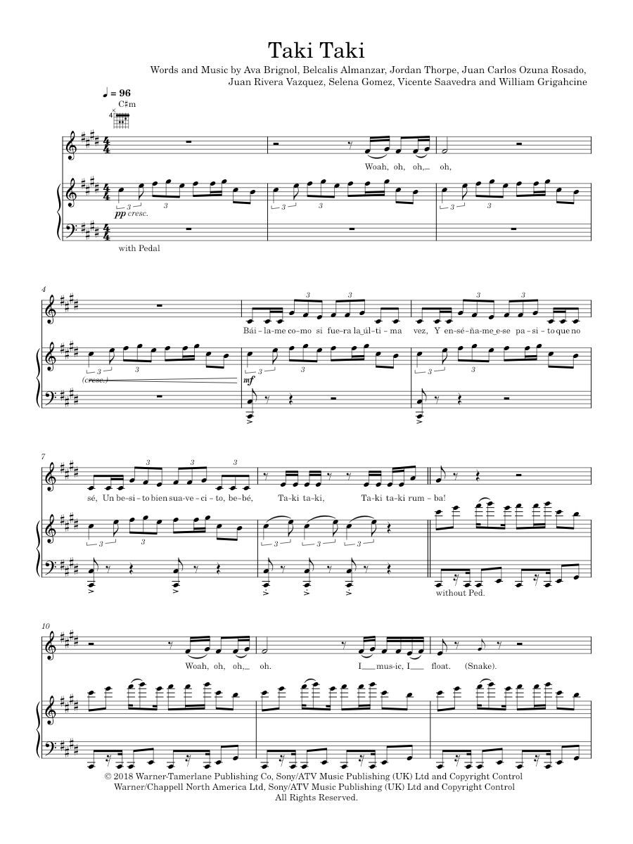 Play Official version of Taki taki Sheet Music by DJ Snake for Piano ...