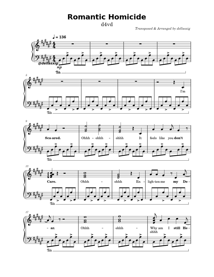 Romantic Homicide - d4vd Sheet music for Piano (Solo) | Musescore.com
