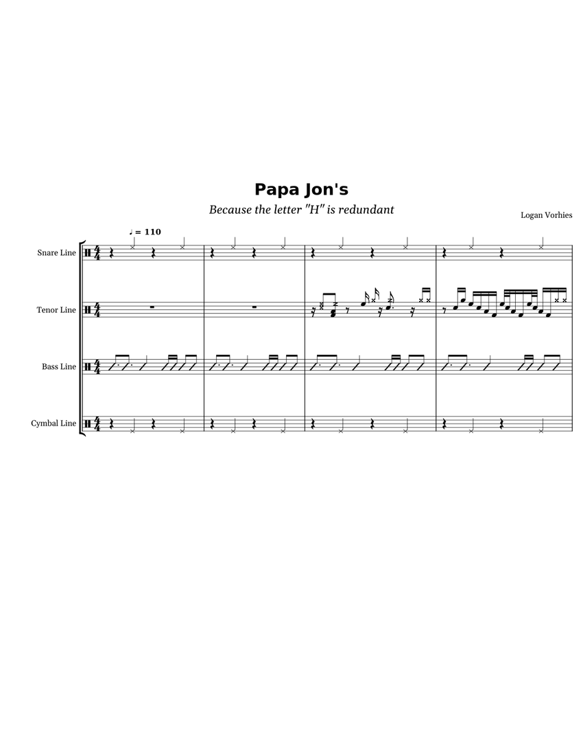 Papa Jon - A Drumline cadence by Logan Vorhies Sheet music for Snare ...